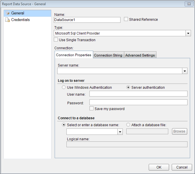 Report Data Source Dialog