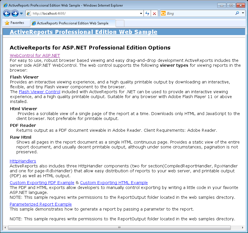 Active Reports Web Pro