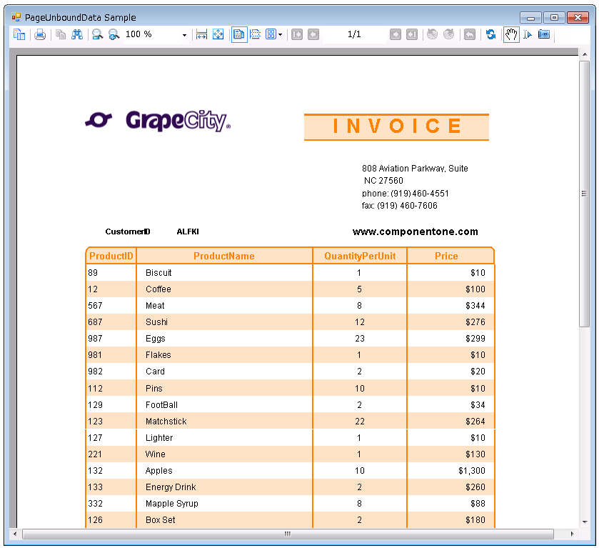 Page Unbound Data Sample